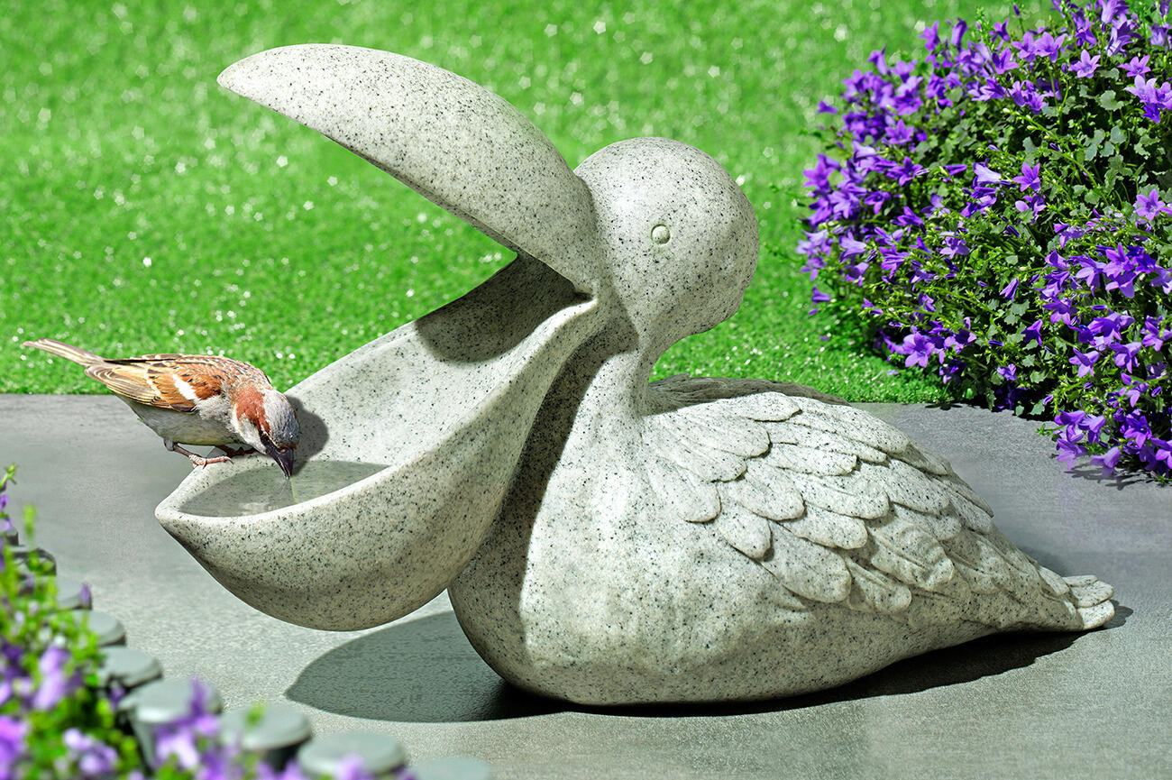Vogeltränke Pelikan, Tränke, Futterstelle oder Vogelbad, Granitoptik ...